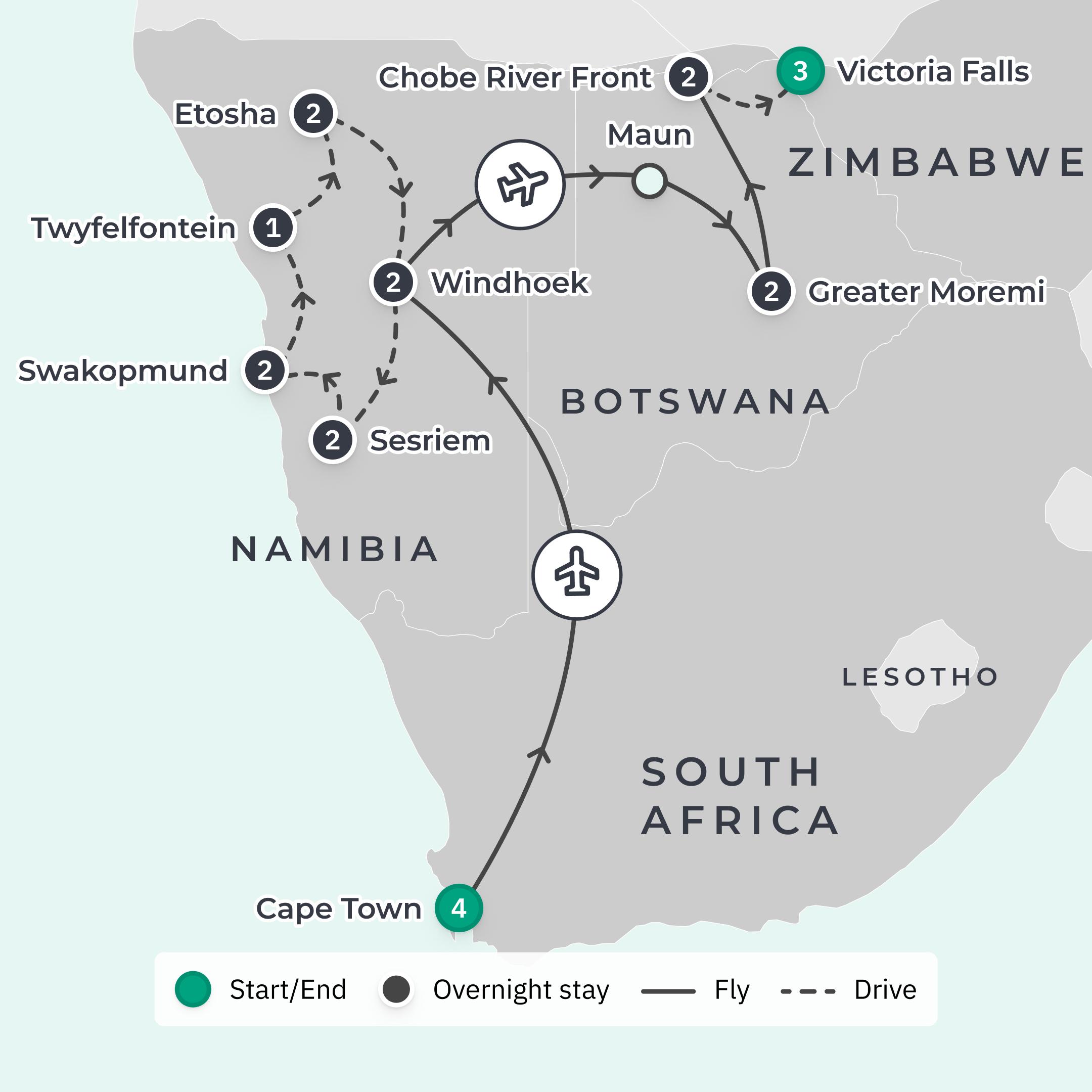 Deluxe 21-Day Ultimate Southern Africa with Victoria Falls, Chobe ...